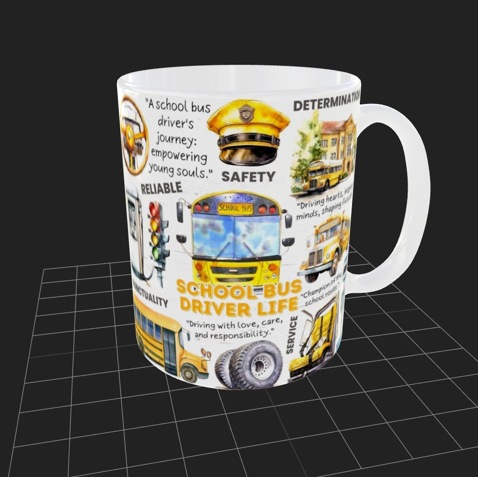 School Bus Driver Cup Wrap Around Digital Mug Design, 15oz & 11oz, Gift ...