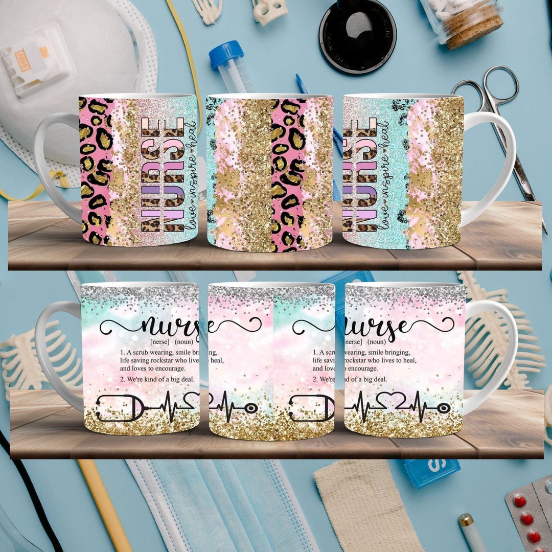 Nurse Mug Sublimation 5 Glitter Digital Designs, Love and Support Mug ...