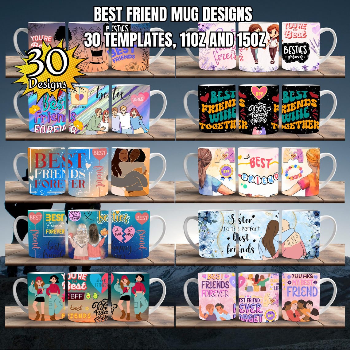 Best Friend Cup, 35 Designs, Sublimation PNG, Digital Mug Designs ...