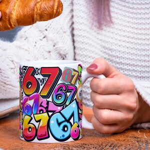 Number 67, Six Seven, Aesthetic Wrap Around Digital Cup Designs, 11oz ...