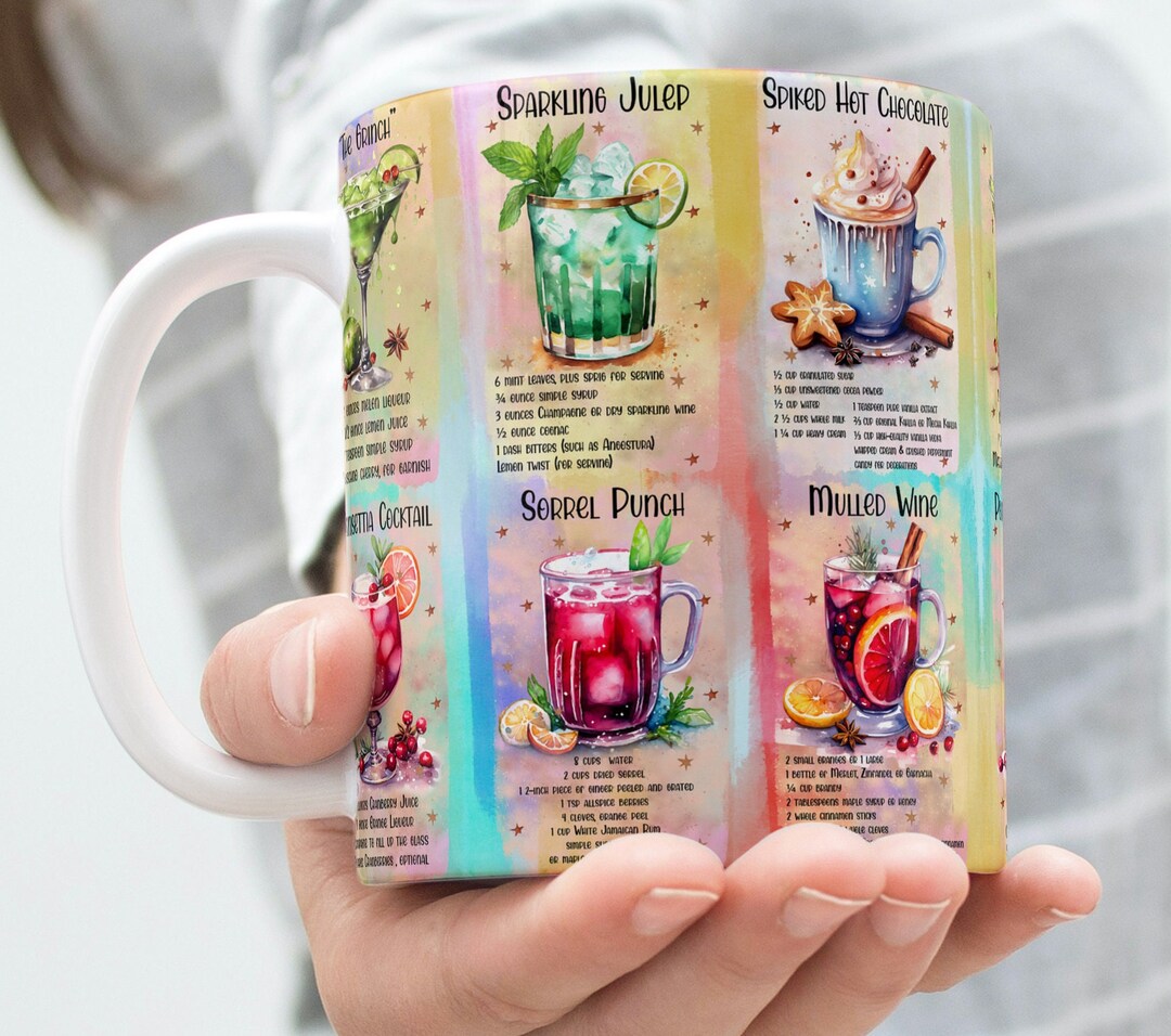 Cocktail Recipe Mug Sublimation Digital Designs, Drinks Mug Wraps, 11oz ...