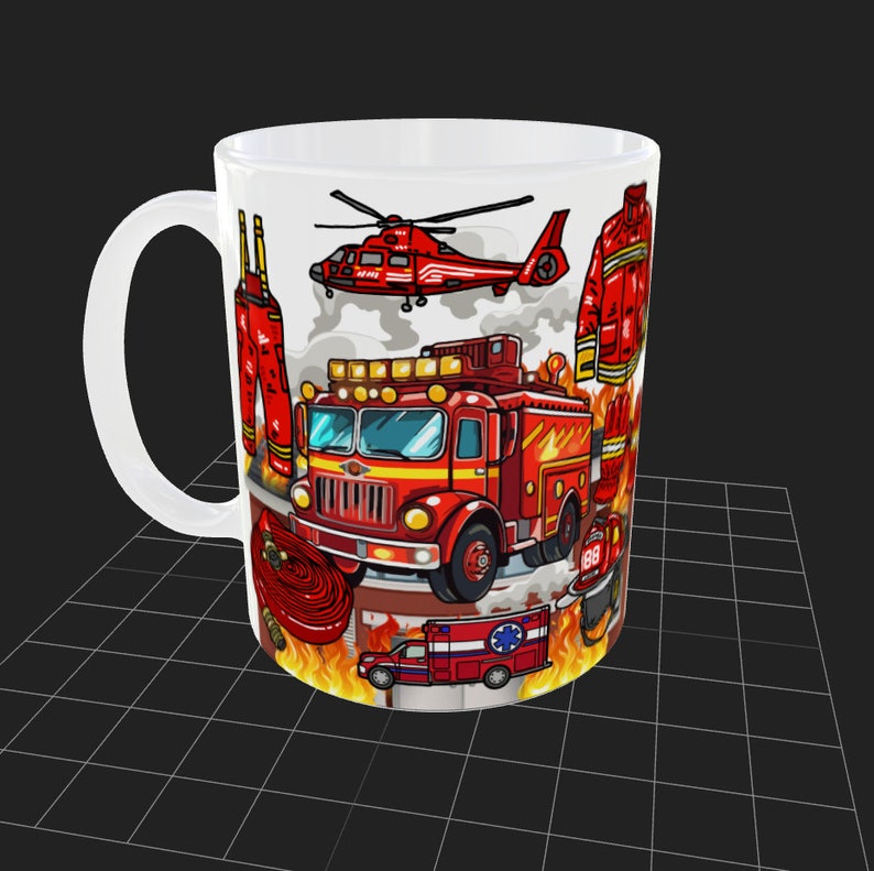 Firefighter Mug, Rescue and Emergency Mug Wrap Around Mug Template 11oz ...