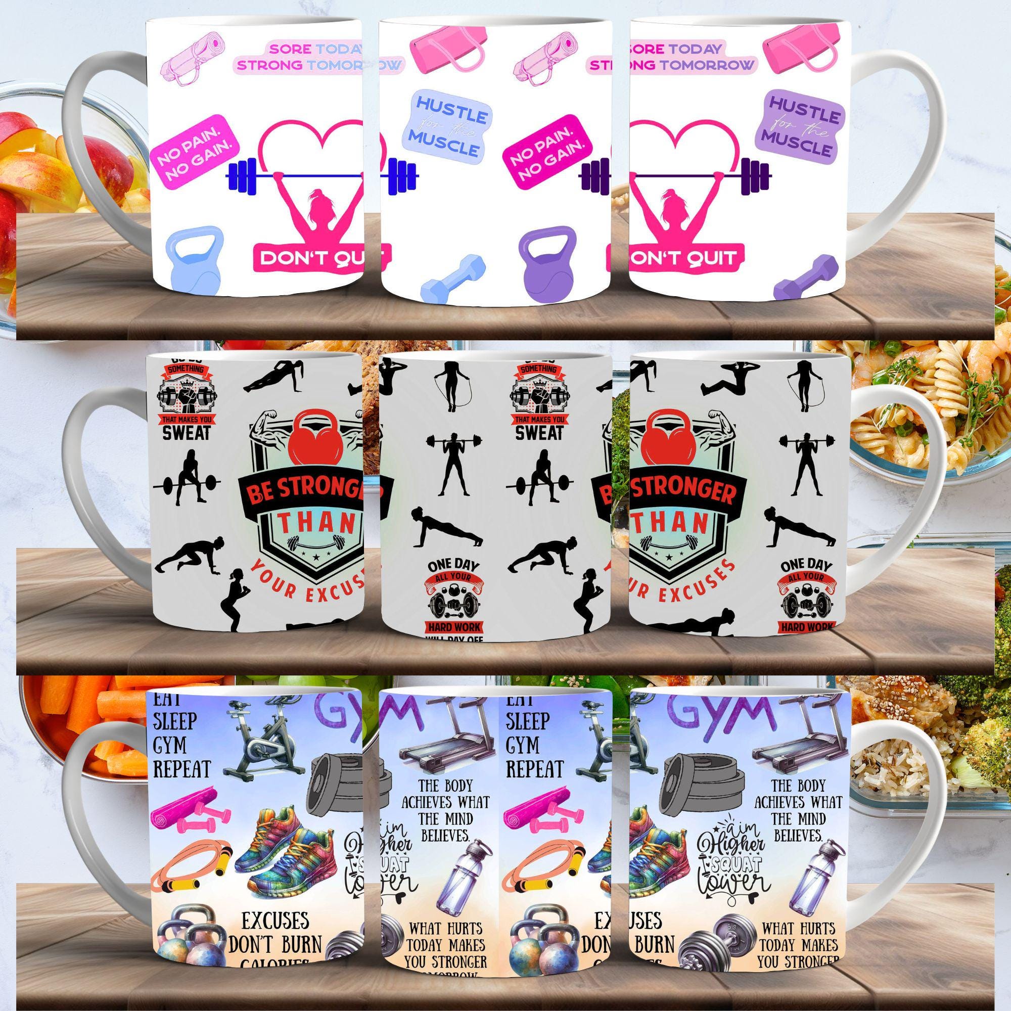 8 Gym Mug, Personal Trainer, Fitness, Exercise Mug Wrap Around Digital ...