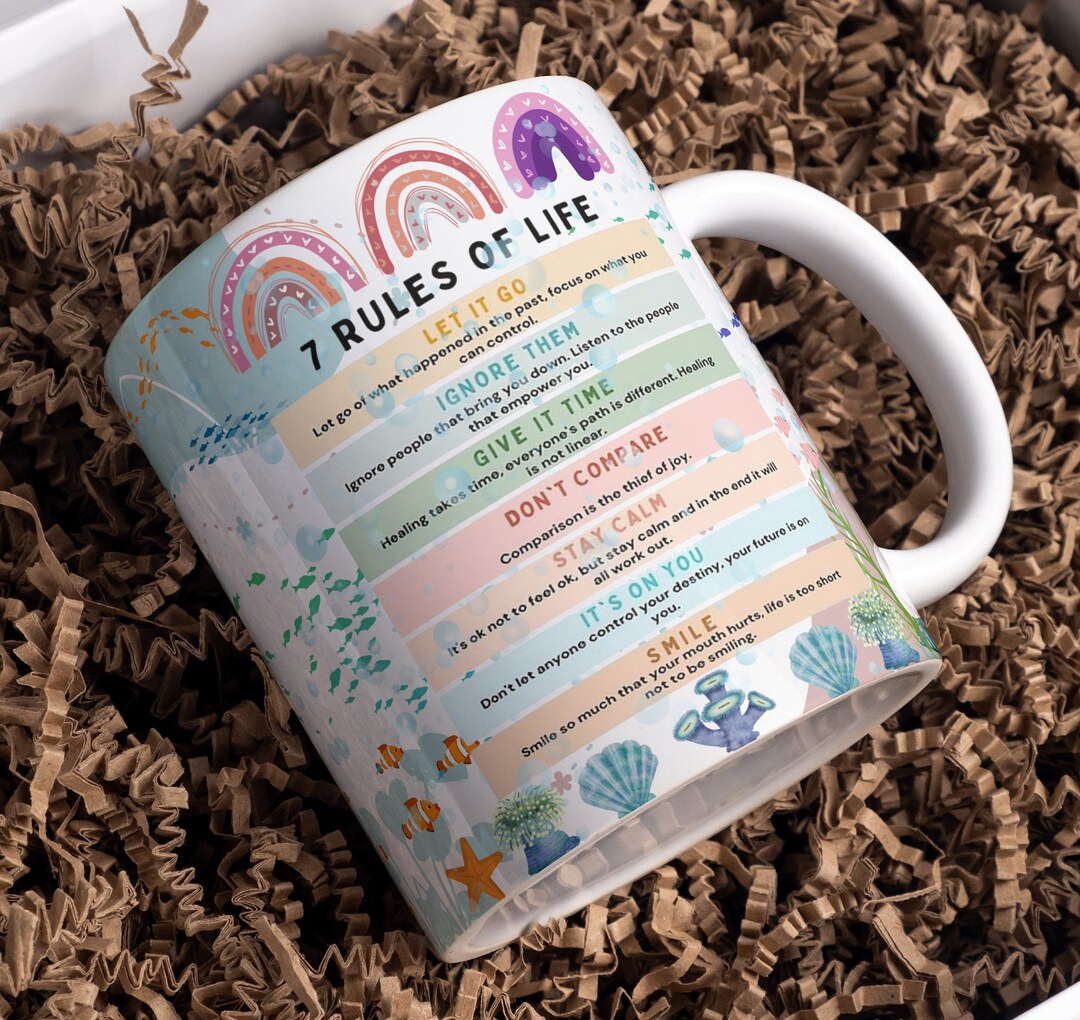 Seven Rules of Life, Quotes Mug, Life Mug, Happy Mug, Wrap Around Mug ...