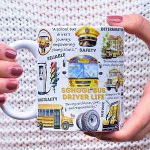 School Bus Driver Cup Wrap Around Digital Mug Design, 15oz & 11oz, Gift ...