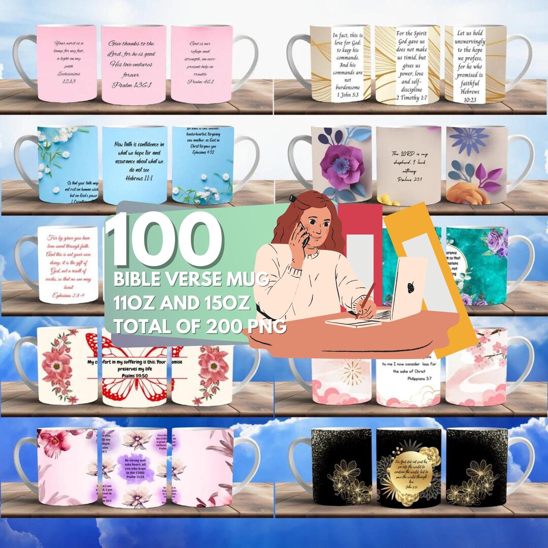 100 Bible Verse Mug Sublimation Digital Designs, Christian Affirmations ...