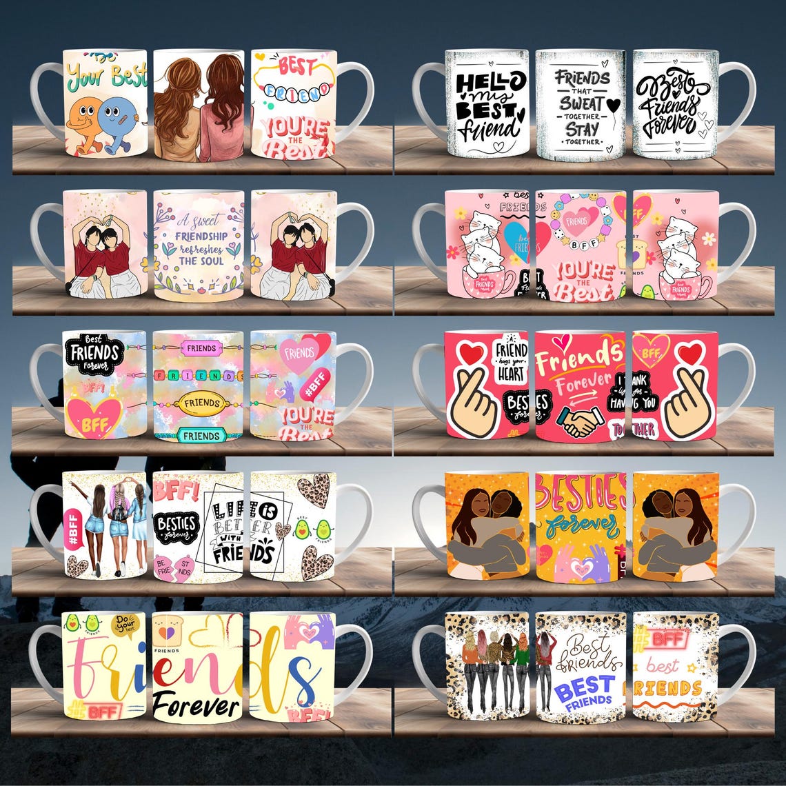 Best Friend Cup, 35 Designs, Sublimation PNG, Digital Mug Designs ...