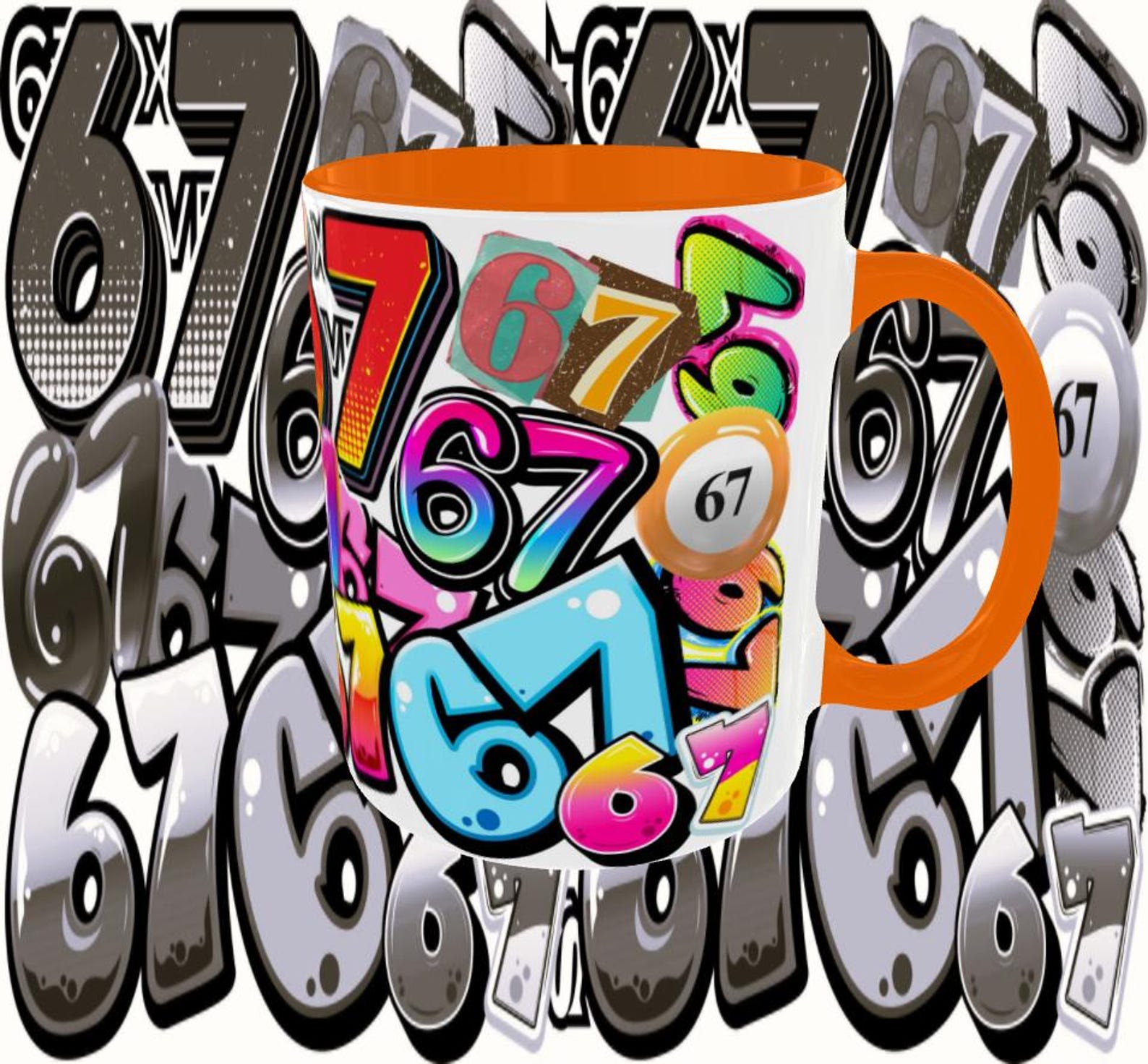 Number 67, Six Seven, Aesthetic Wrap Around Digital Cup Designs, 11oz ...