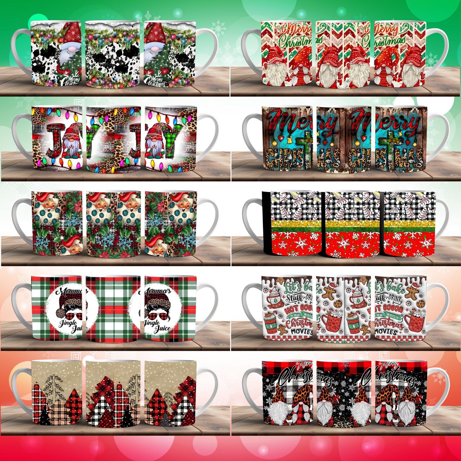 30 Christmas Cup Wrap Around Digital Mug Designs, 11oz & 15oz ...