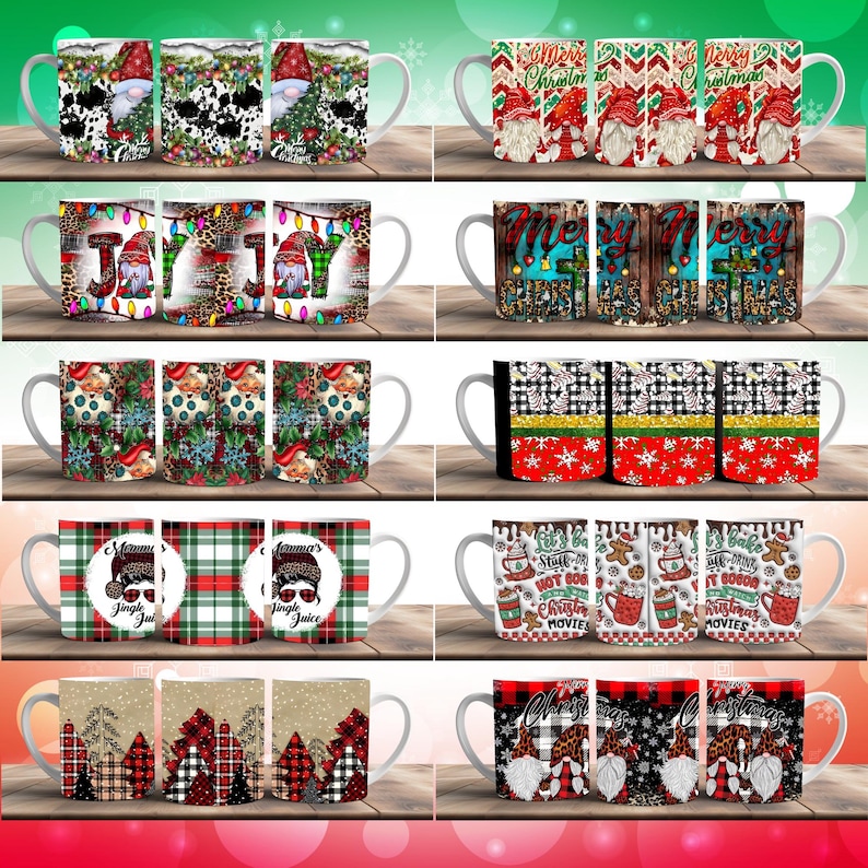 30 Christmas Cup Wrap Around Digital Mug Designs, 11oz & 15oz ...