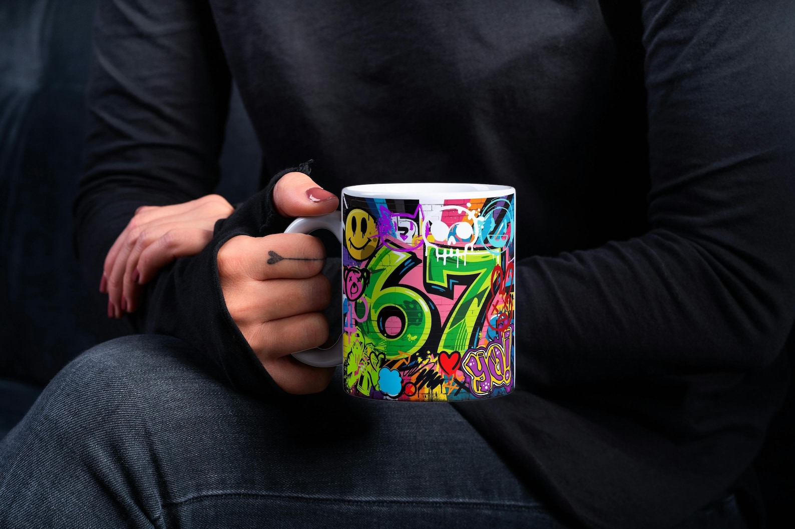 Six Seven, 67 Green Wall Graffiti Wrap Around Digital Cup Designs, 11oz ...