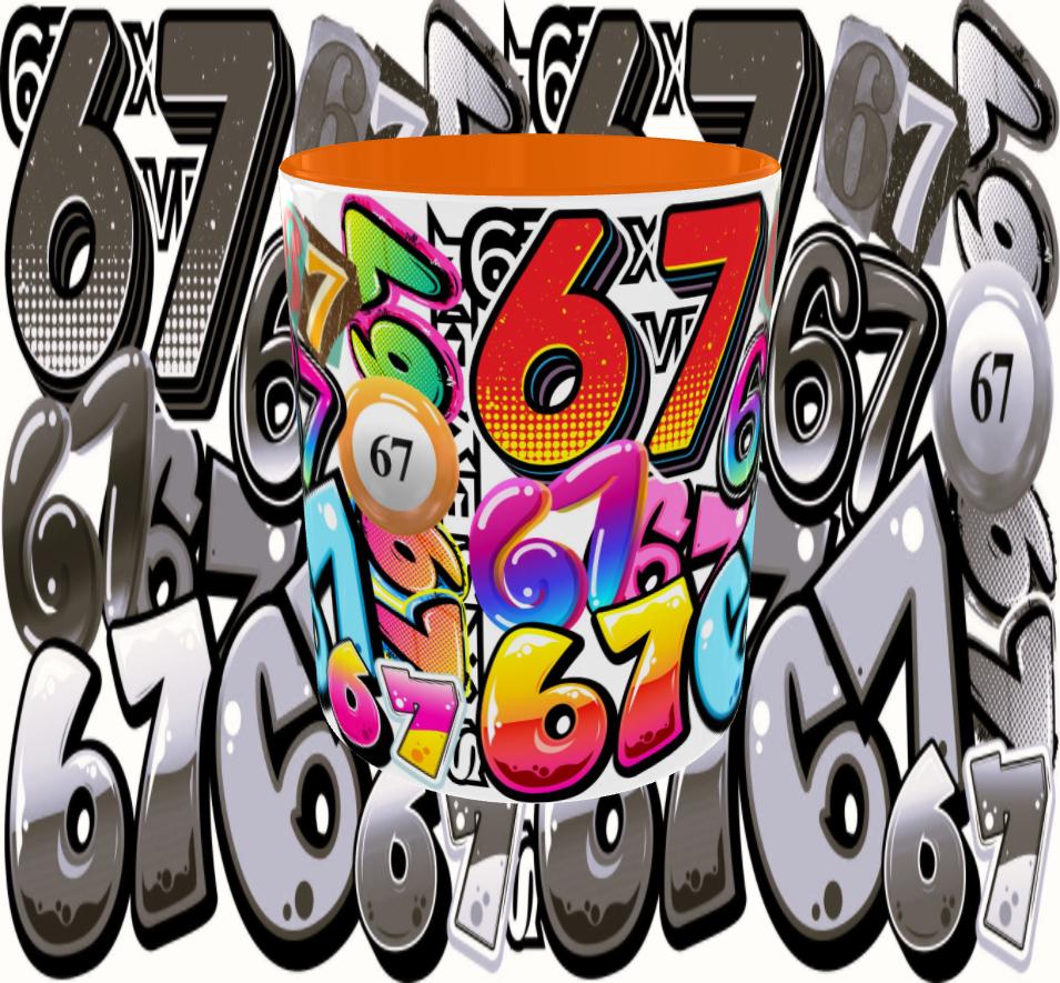 Number 67, Six Seven, Aesthetic Wrap Around Digital Cup Designs, 11oz ...