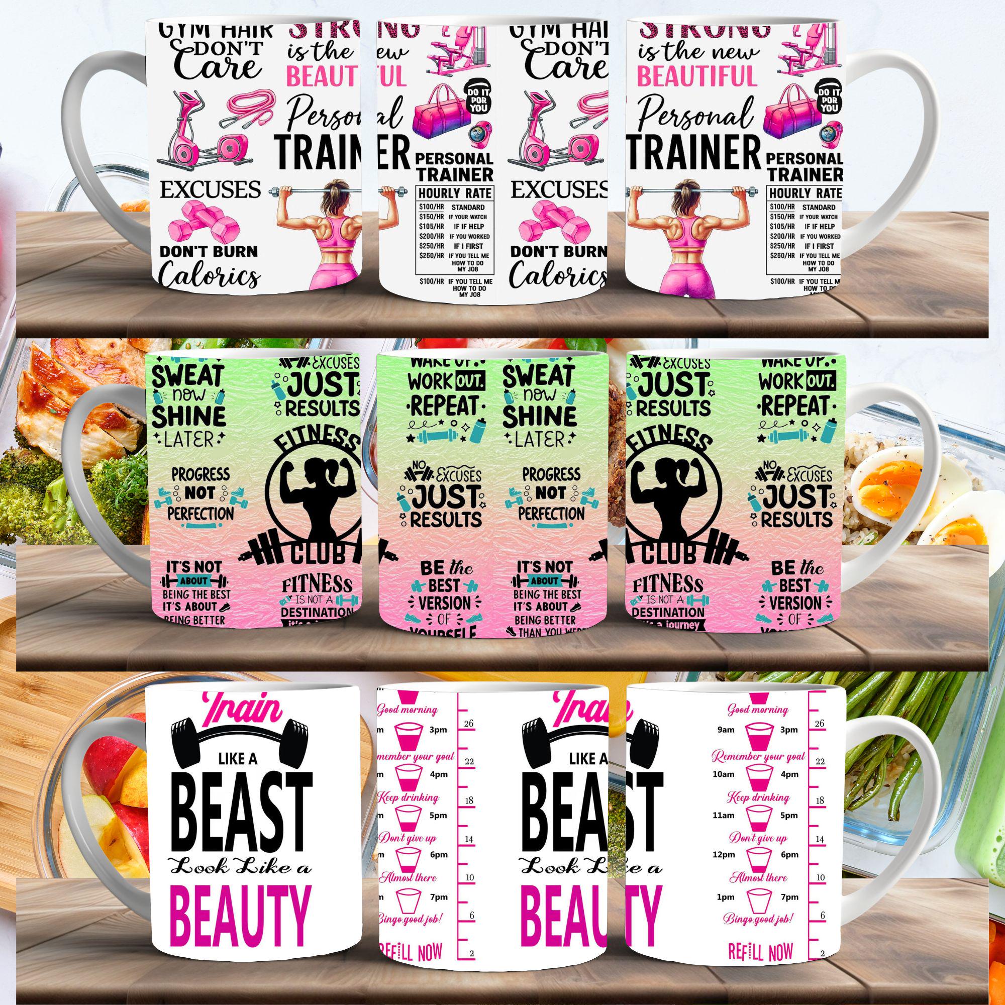 Fitness Affirmations Mug: Gym Exercise Wrap Around Design (digital ...