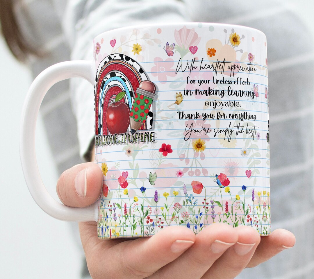 Diseño de sublimación para taza de agradecimiento al maestro: Envoltura ...