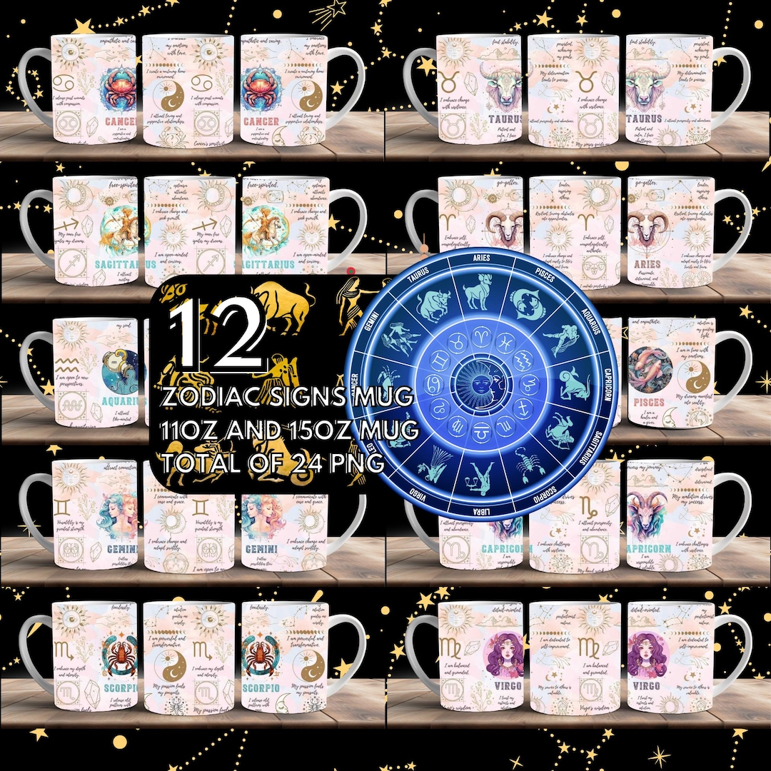 Zodiac Sign Mug: Constellation Wrap Around Design (digital PNG) - Etsy