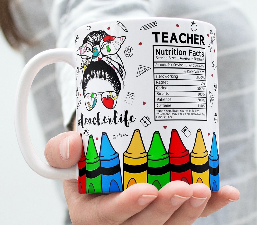 Teacher Nutrition Facts Mug, Teacher's Mug, Wrap Around Mug Template ...