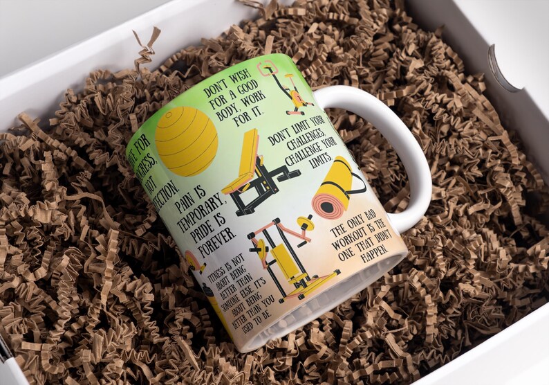 8 Gym Mug, Personal Trainer, Fitness, Exercise Mug Wrap Around Digital ...