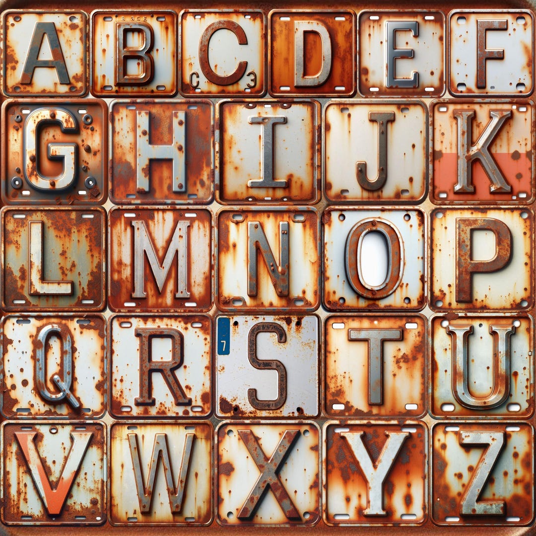 26 Letters Alphabet, Metal Plate, Rusted Plate, License Plate, Letters ...