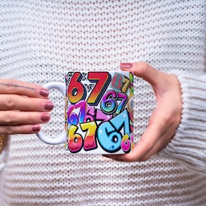 Number 67, Six Seven, Aesthetic Wrap Around Digital Cup Designs, 11oz ...