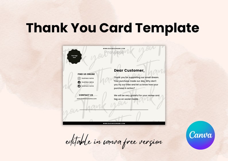 Editable Thank You Card Canva Template - Etsy