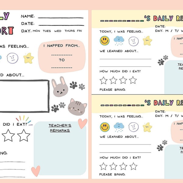 EDITABLE Daycare Daily Report Template Headstart Preschool Mothers Day ...