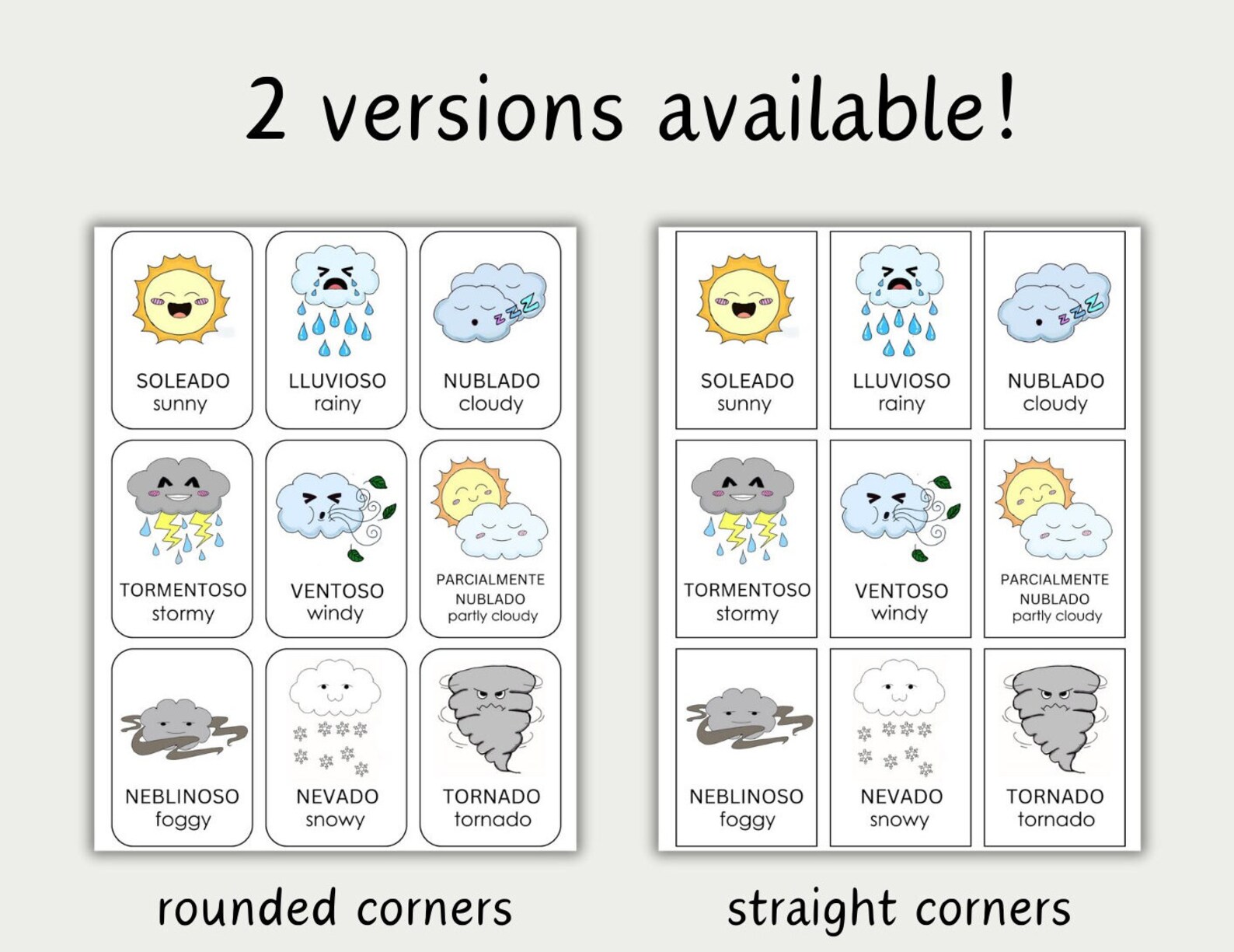 Spanish and English Weather Flash Cards | Bilingual Weather Toddler ...