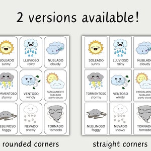 Spanish and English Weather Flash Cards | Bilingual Weather Toddler ...