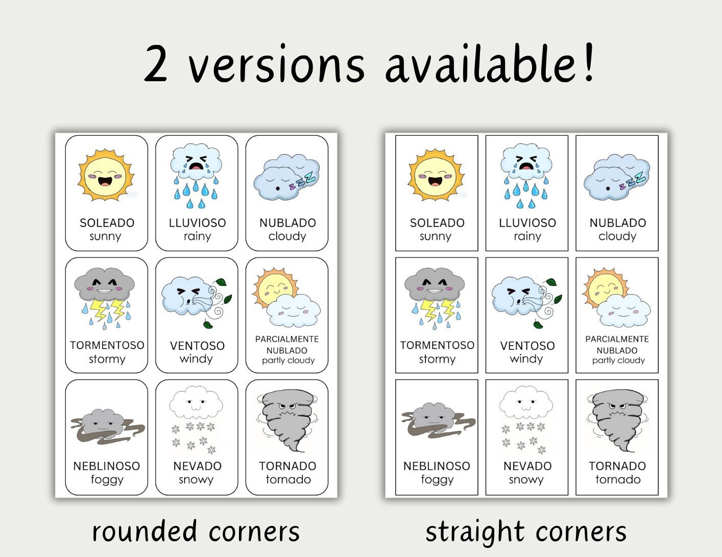 Spanish and English Weather Flash Cards | Bilingual Weather Toddler ...