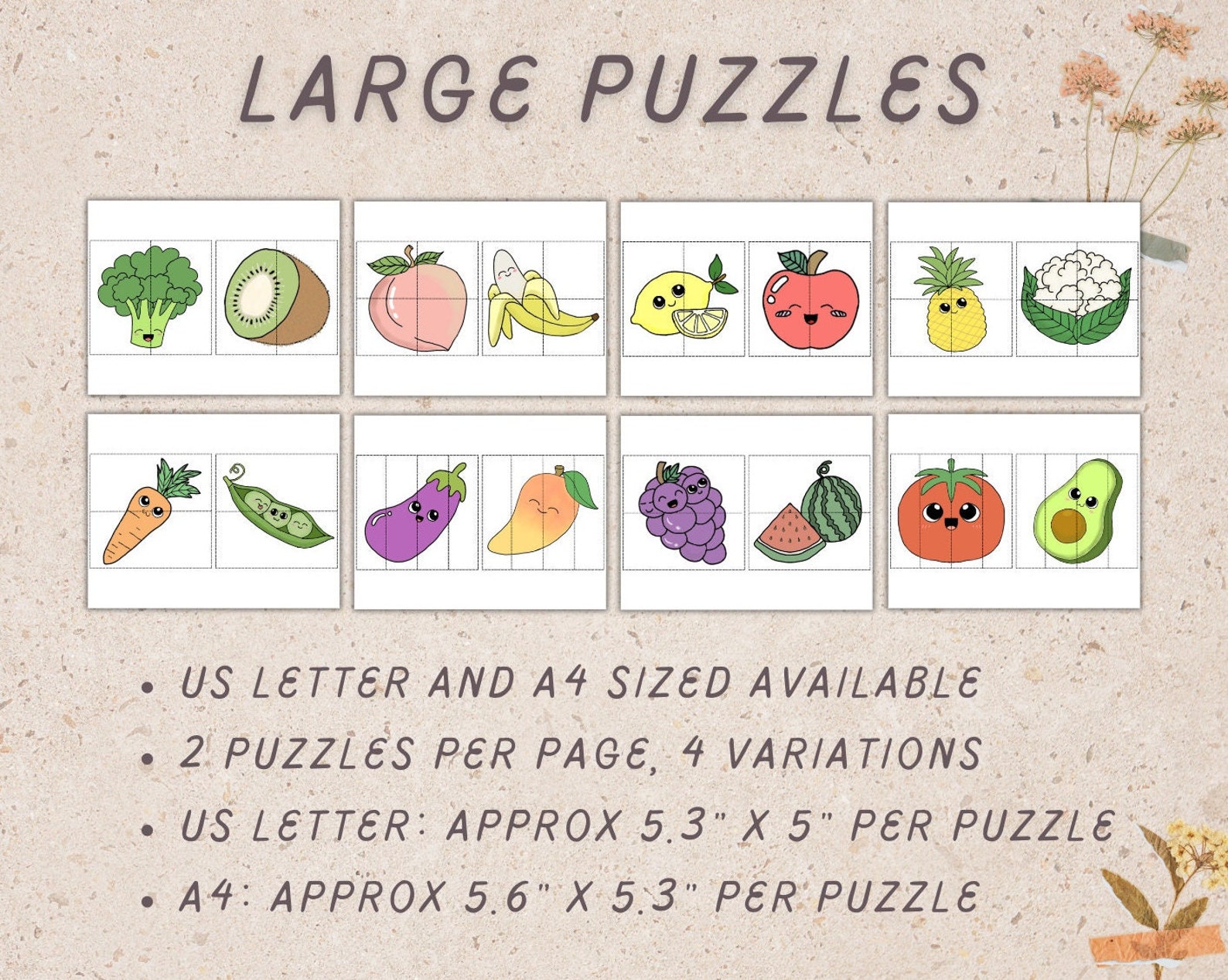 45 Fruits and Vegetables Puzzles | Preschool Matching Card | Montessori ...