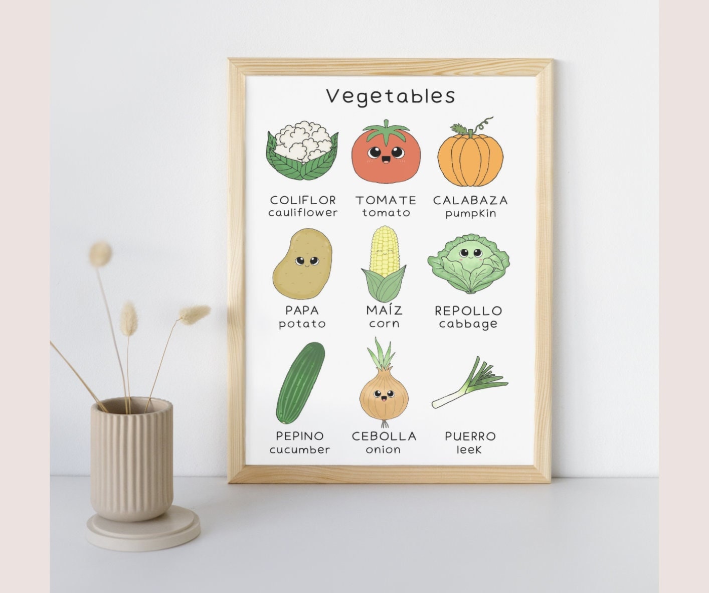 Spanish and English Fruits and Vegetables Bilingual Educational Poster ...