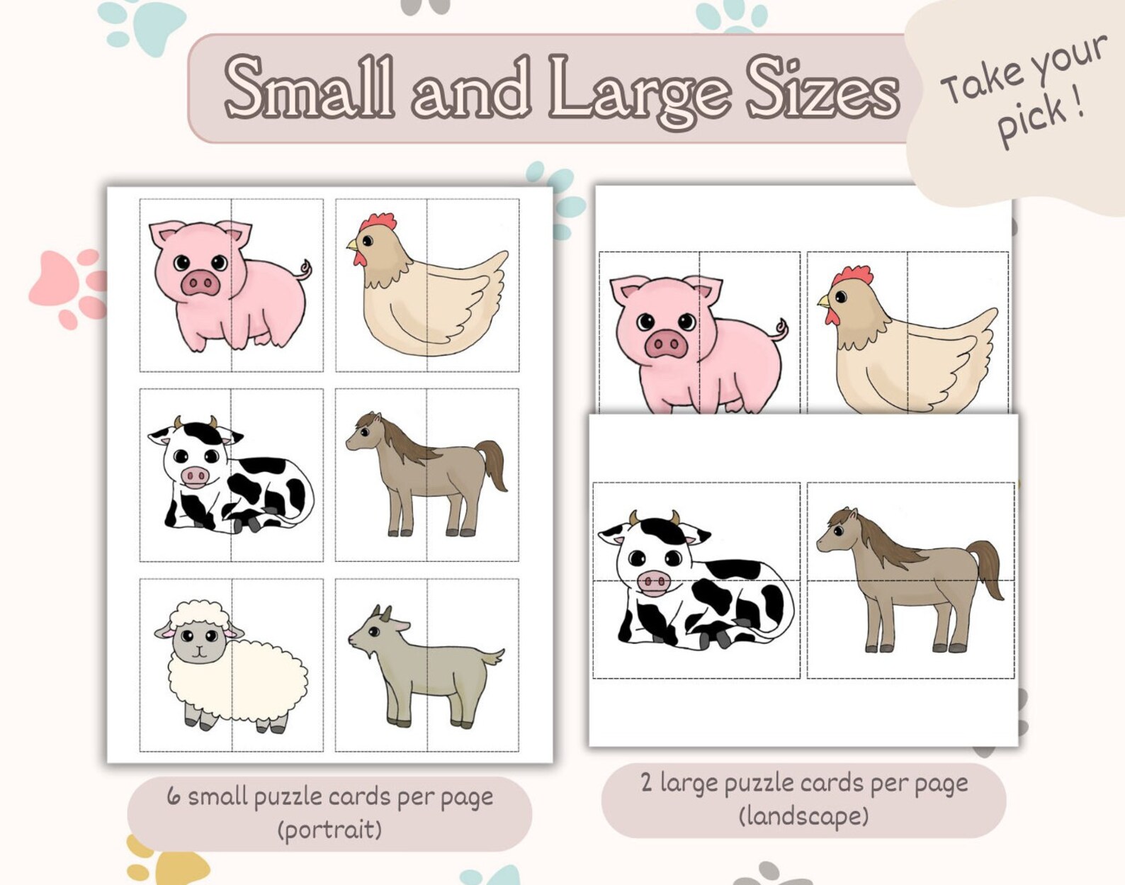 24 Farm Animals Puzzle Pieces | Toddler Homeschool Resource | Preschool ...