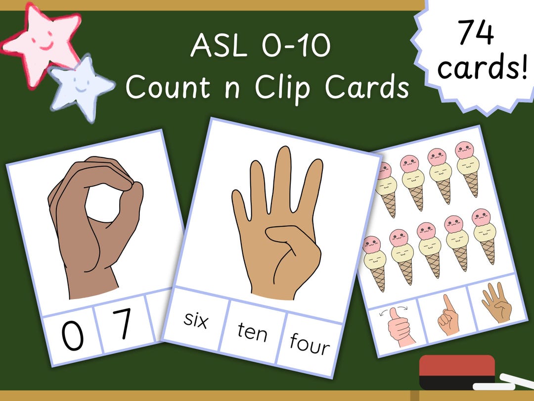 ASL Numbers 0-10 Count and Clip Cards | American Sign Language Math ...