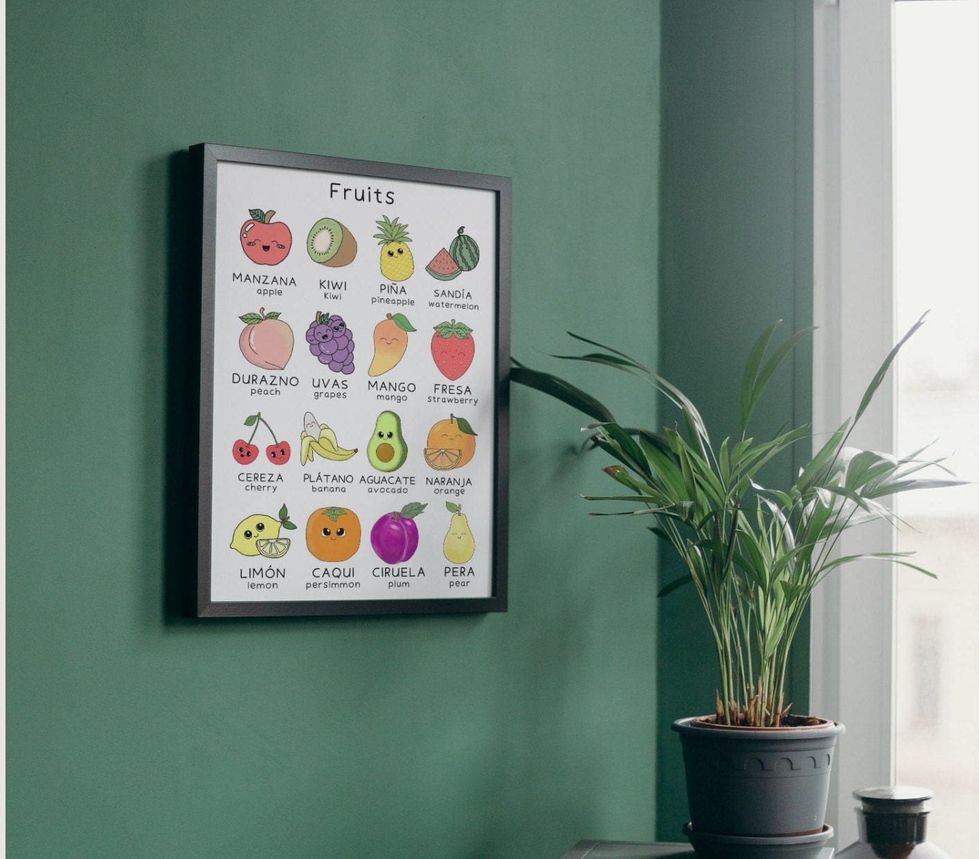 Spanish and English Fruits and Vegetables Bilingual Educational Poster ...