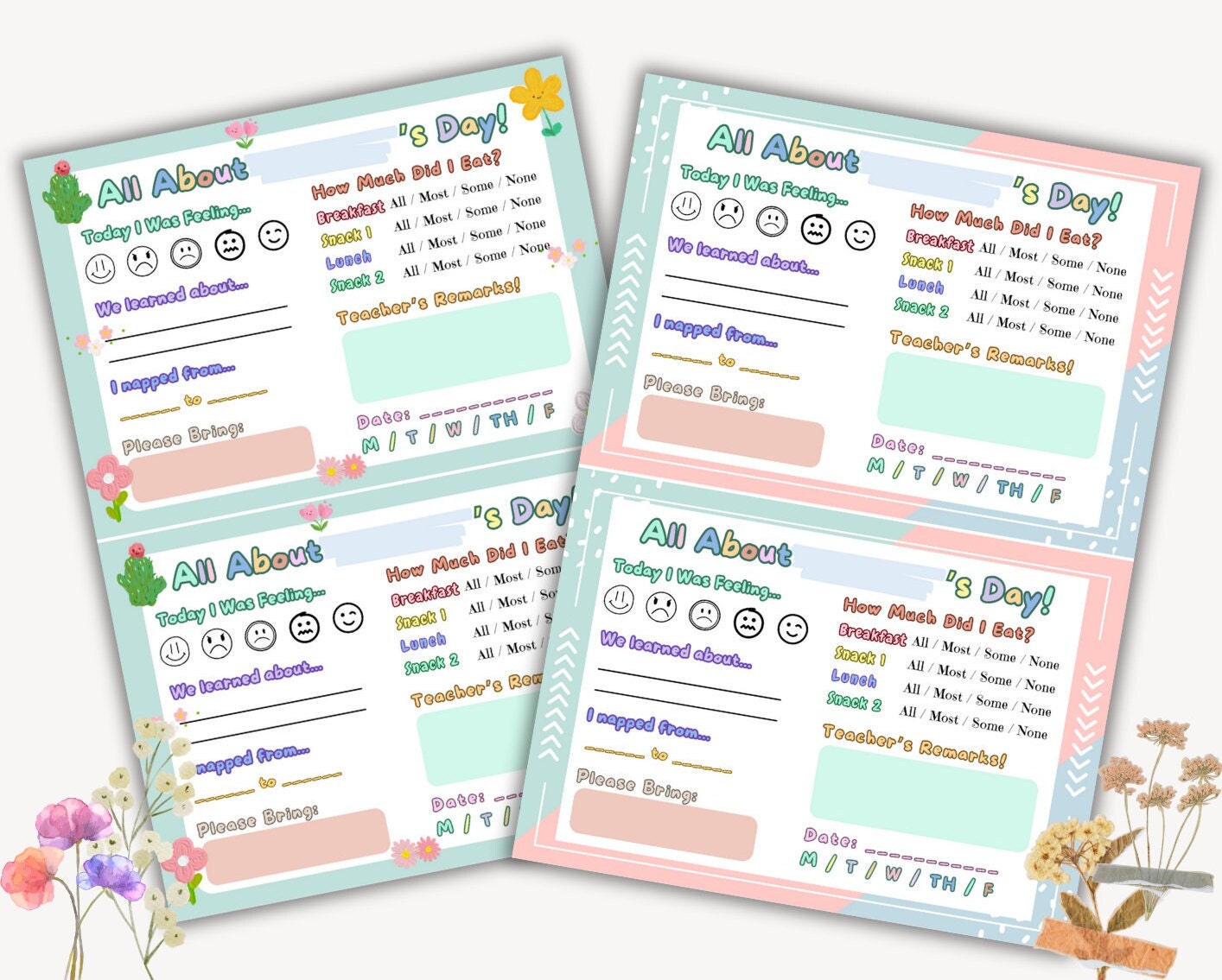 Pastel Preschool Daily Report | Homeschool Report Card| Toddler Daily ...