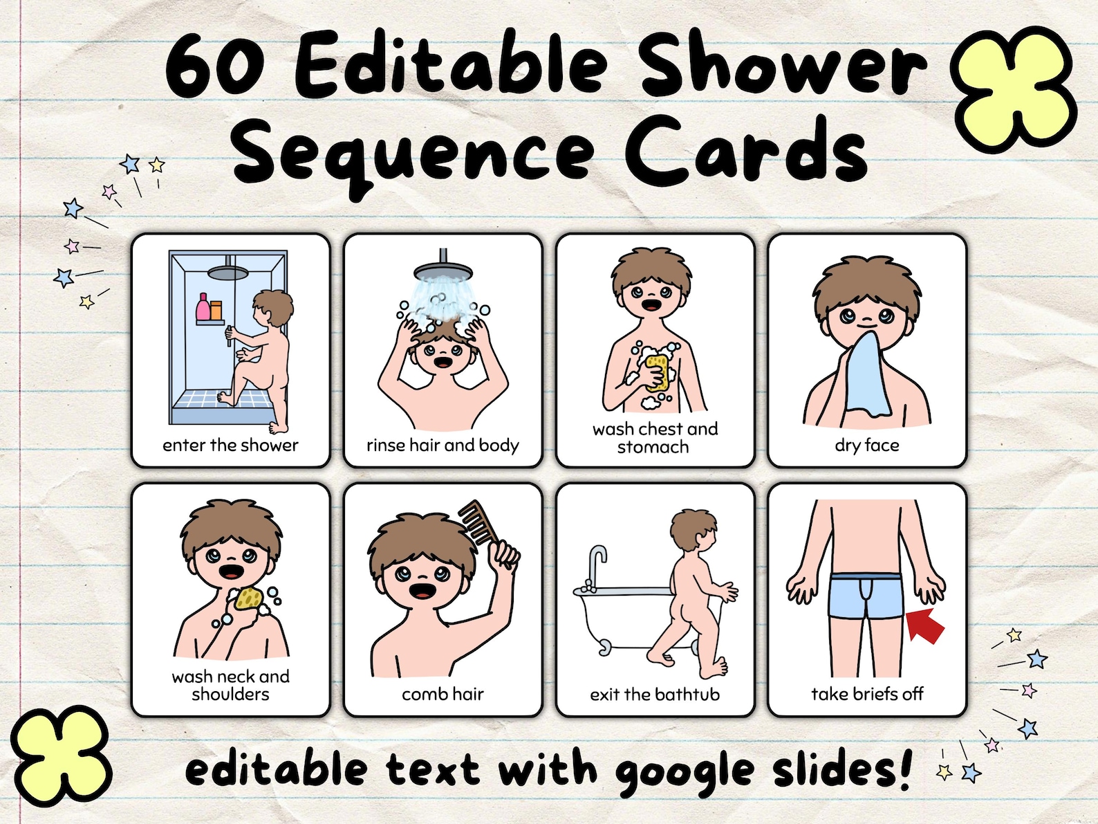 Editable Text Shower Sequence Cards for Boys | Boardmaker | Visual ...