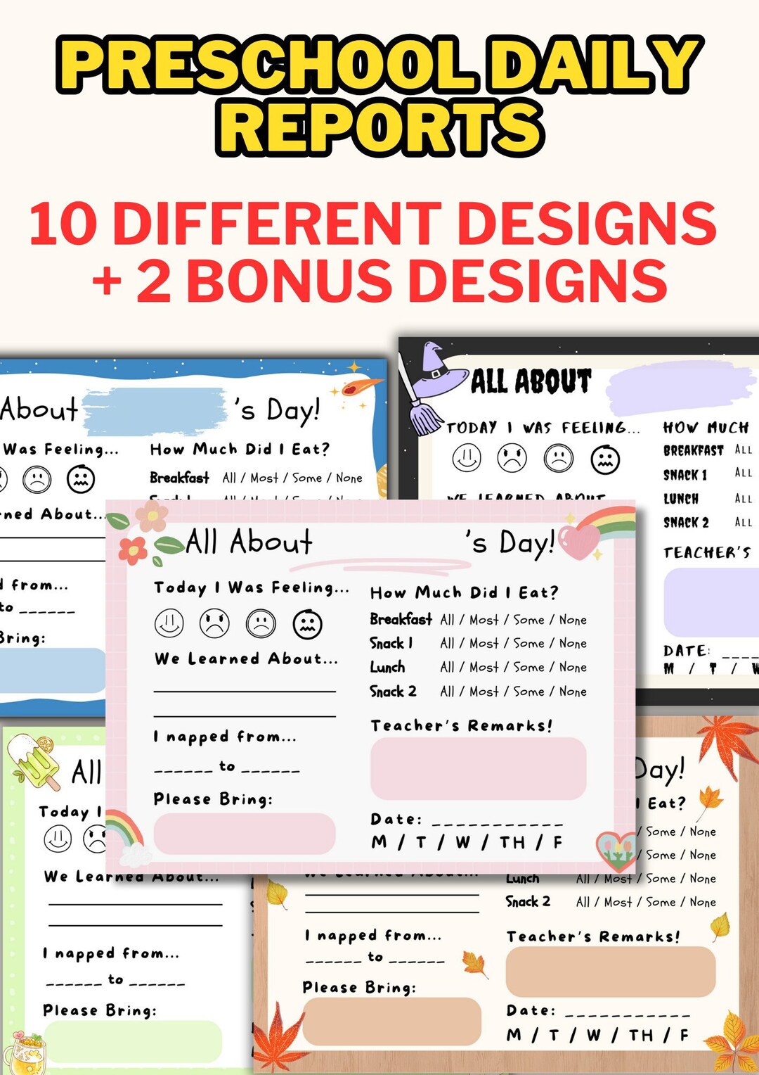 Preschool Daily Report Daycare Daily Log Toddler Daily Log Printable ...