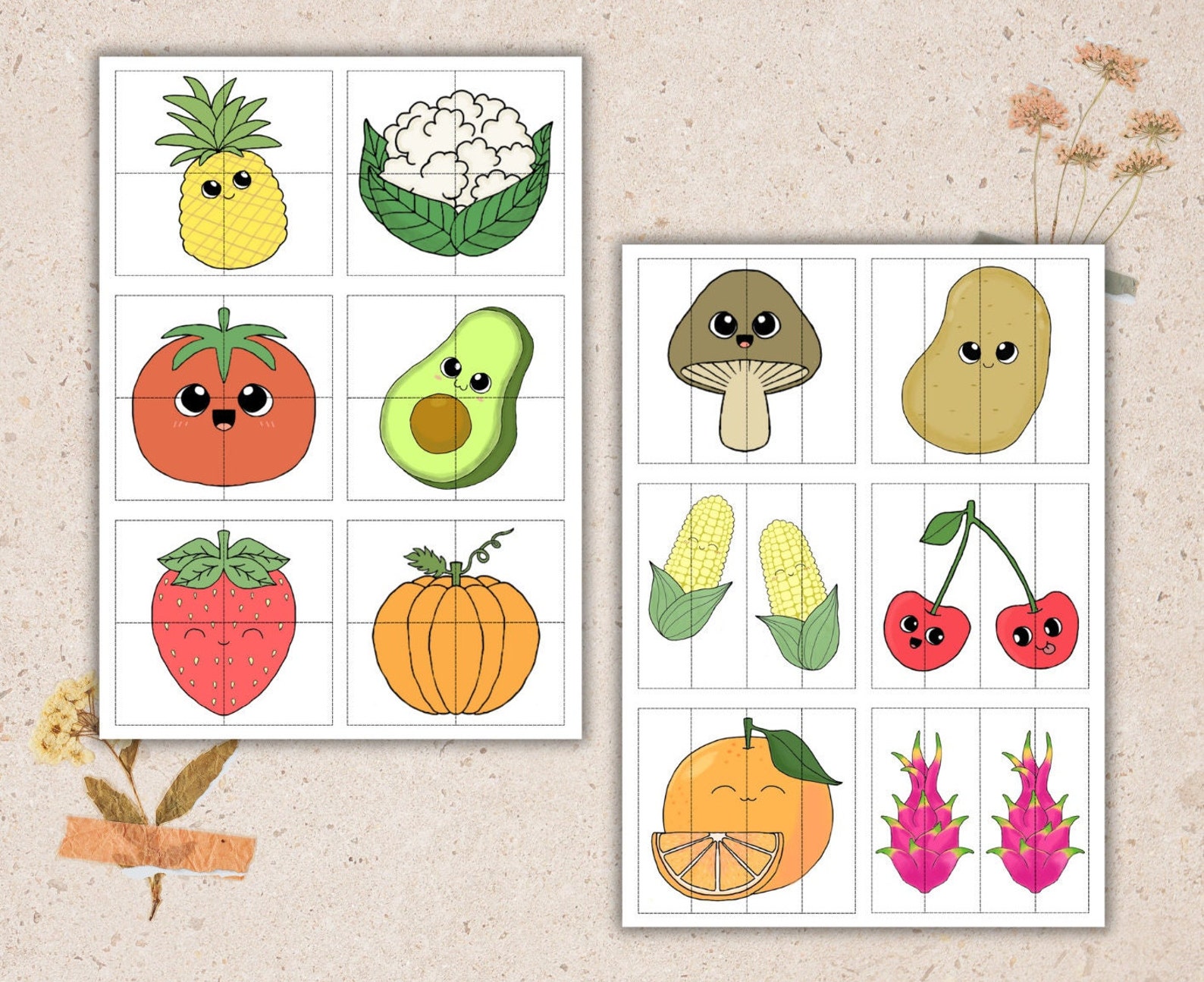 45 Fruits and Vegetables Puzzles | Preschool Matching Card | Montessori ...