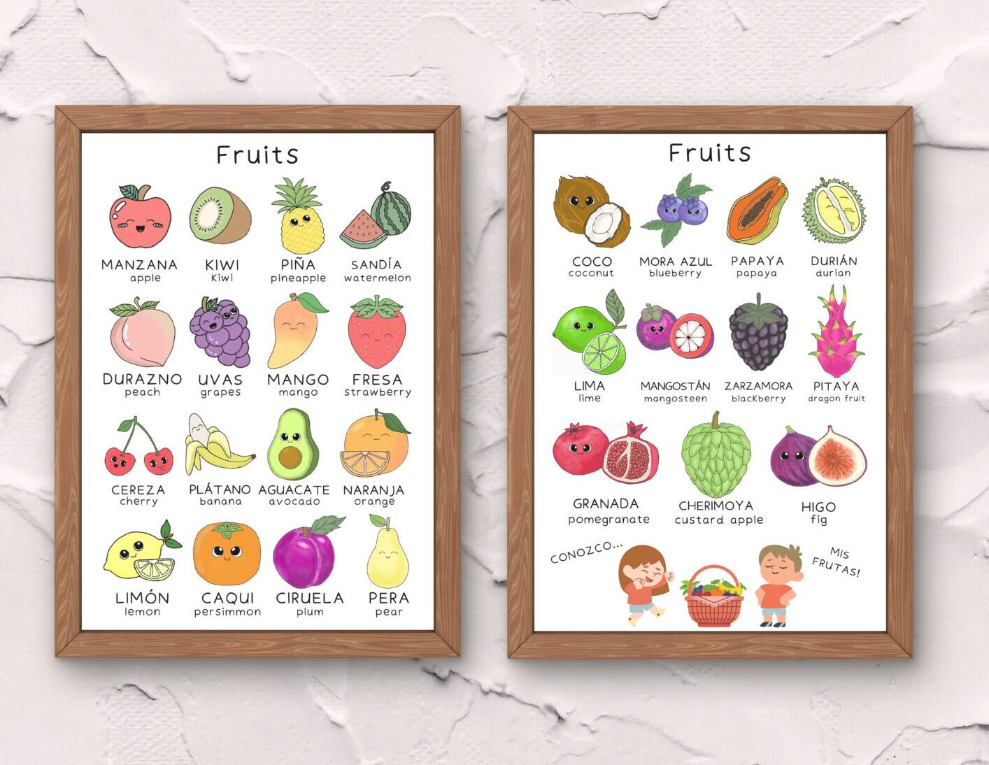 Spanish and English Fruits and Vegetables Bilingual Educational Poster ...