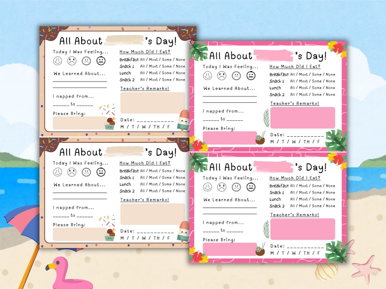 Teacher Daycare Preschool Daily Report | All About My Day | Summer ...