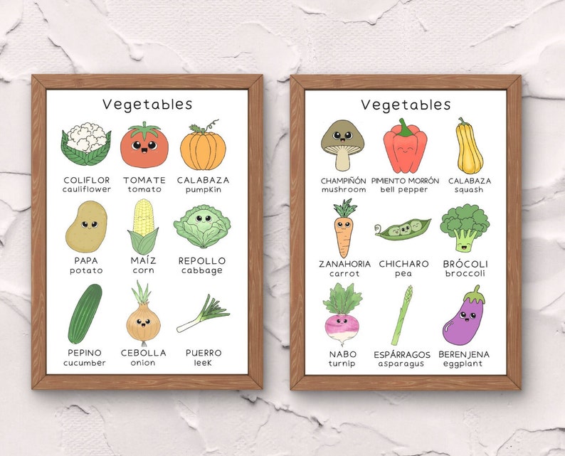 Spanish and English Fruits and Vegetables Bilingual Educational Poster ...