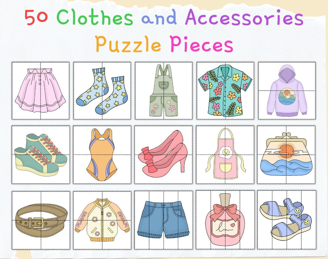 50 Clothes and Accessories Matching Game | Toddler Puzzle Activity ...