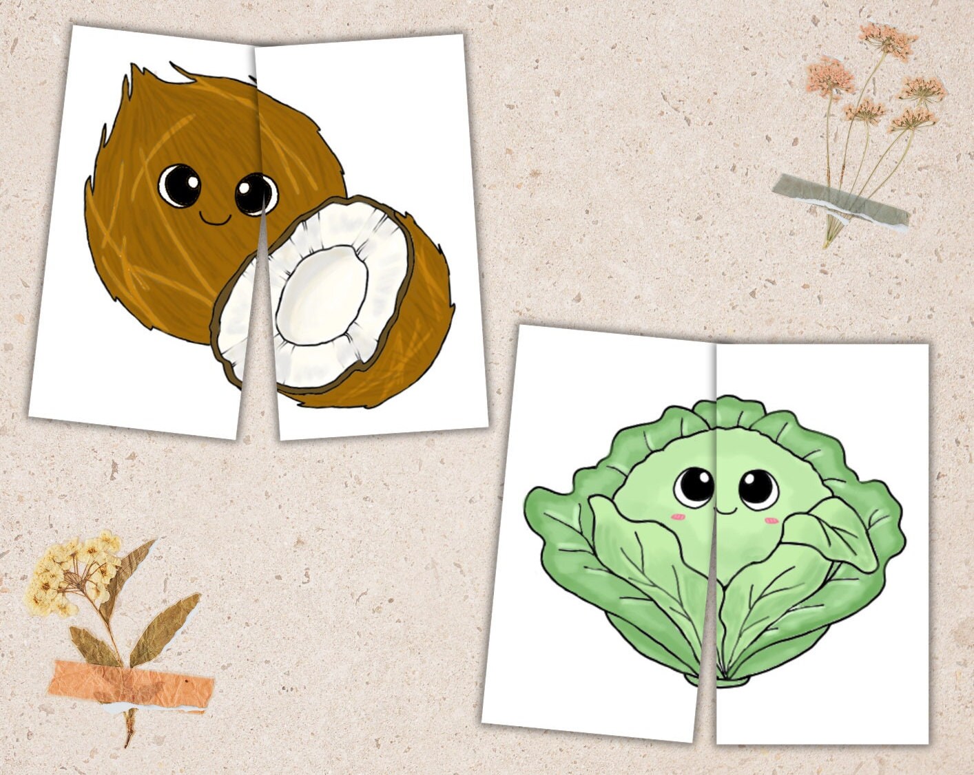 45 Fruits and Vegetables Puzzles | Preschool Matching Card | Montessori ...