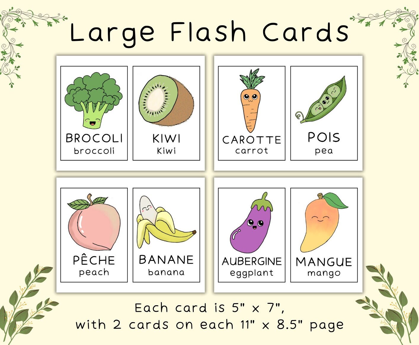 45 French and English Bilingual Fruits and Vegetables Flash Cards ...