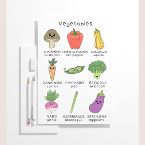 Spanish and English Fruits and Vegetables Bilingual Educational Poster ...