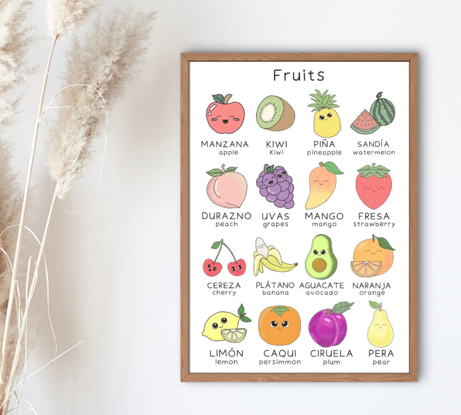 Spanish and English Fruits and Vegetables Bilingual Educational Poster ...