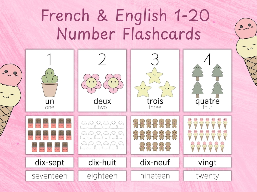 French English Bilingual 1-20 Number Flashcards | Preschool Homeschool ...
