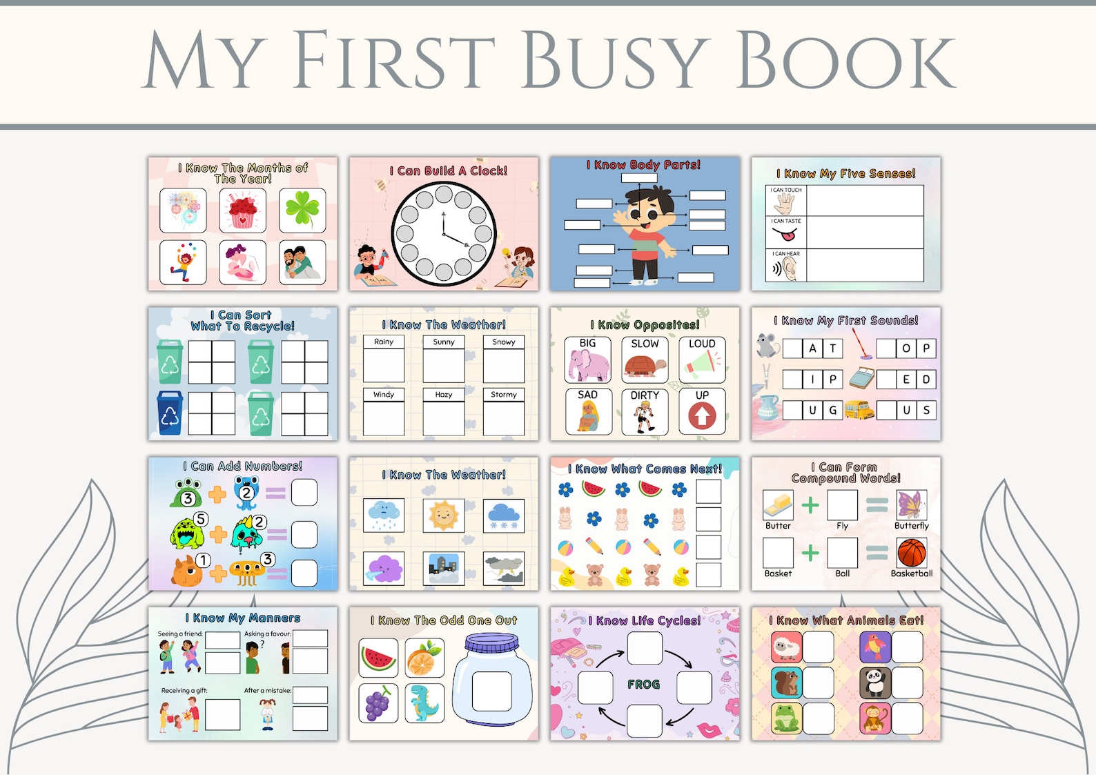 My First Busy Book | Printable Toddler Book | Preschool Learning Book ...