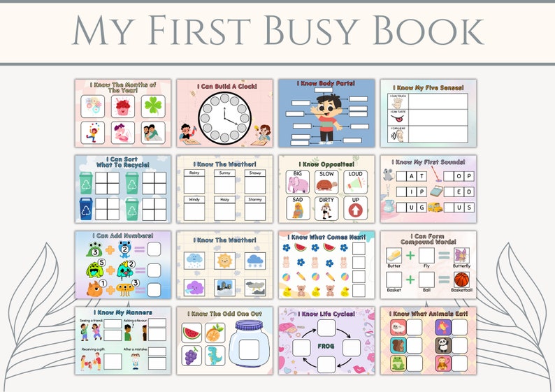 My First Busy Book | Printable Toddler Book | Preschool Learning Book ...