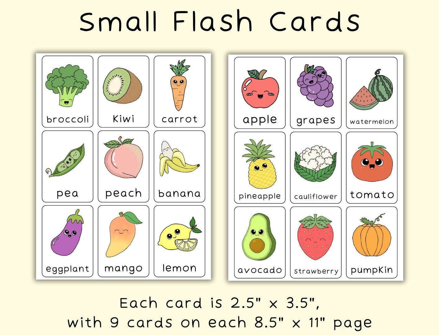 45 Fruits and Vegetables Flash Cards Montessori Flashcards Preschool ...