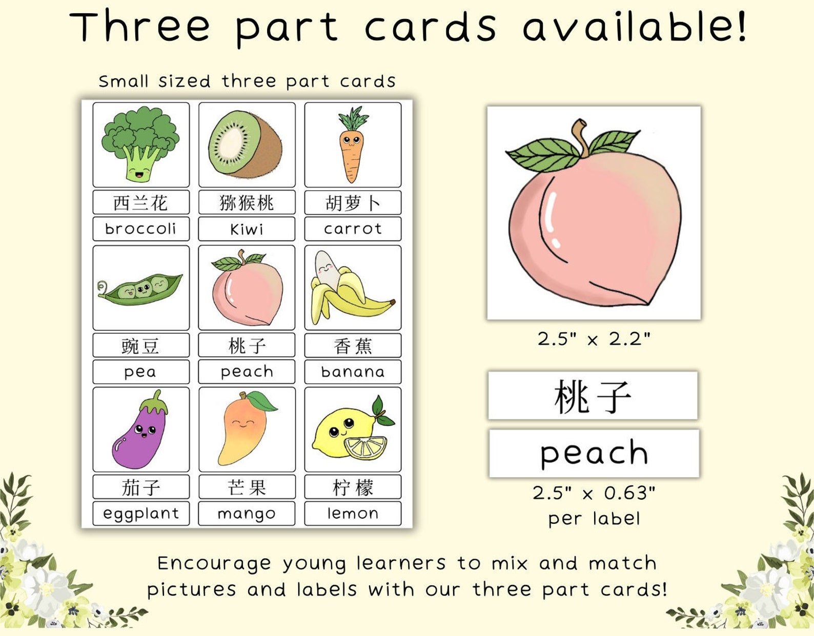 45 Mandarin and English Bilingual Fruits and Vegetables Flash Cards ...